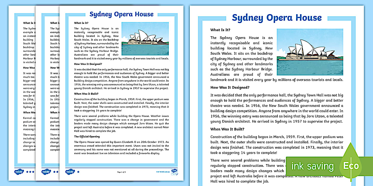 Sydney Opera House Upper Primary Differentiated Activity