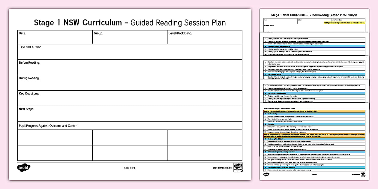 Stage 1 NSW Curriculum Guided Reading Planning Template