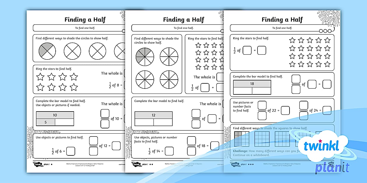 👉 Year 2 Finding a Half PlanIt Maths Activity Sheets
