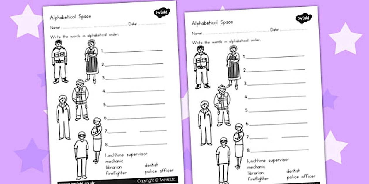 People Who Help Us Alphabet Ordering Worksheet - Twinkl