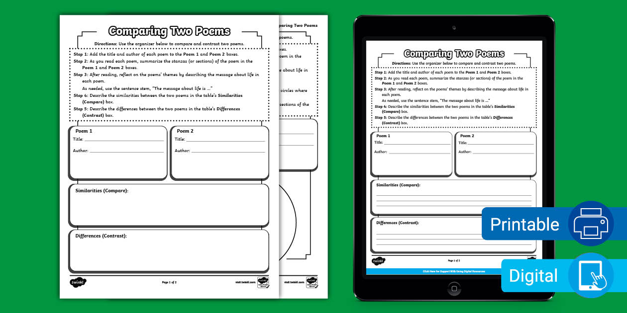 Sixth Grade Comparing Two Poems Graphic Organizer - Twinkl