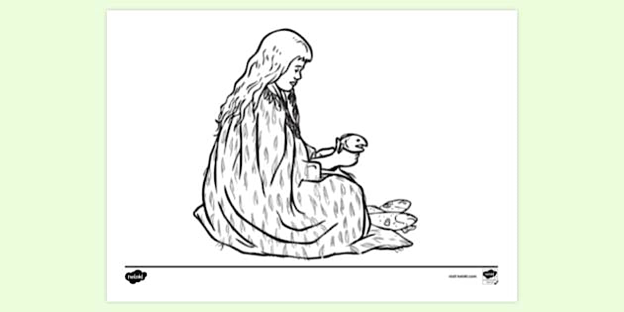 Girl Cleaning Fish Colouring Sheet | Colouring Sheets