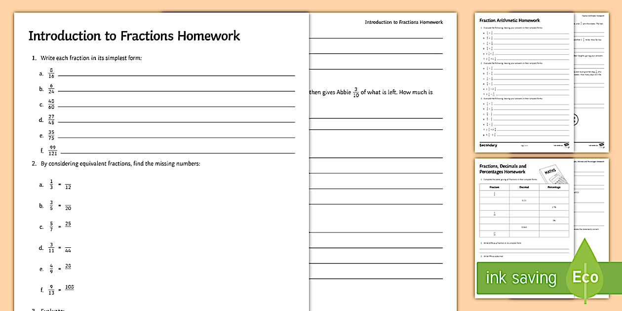 Fractions Questions: Homework Pack | Beyond (teacher made)