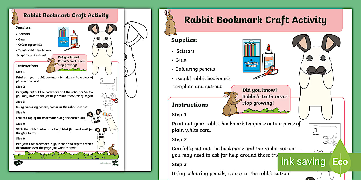 Rabbit Bookmark Craft Activity (teacher made) - Twinkl