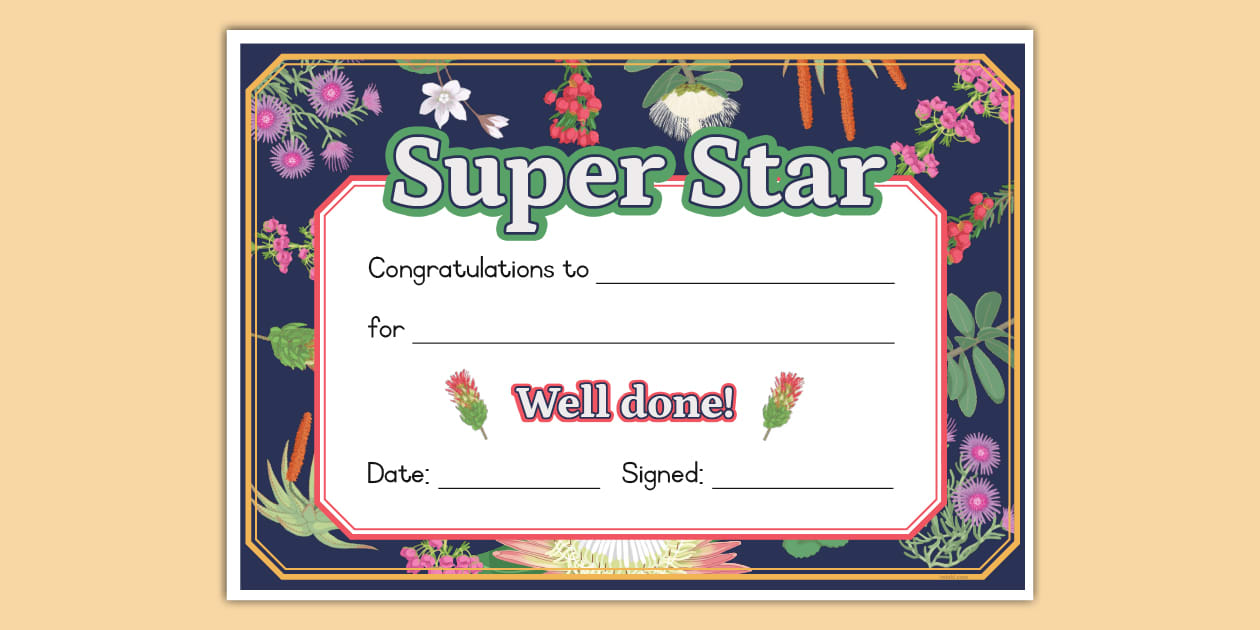 Fynbos-Themed Super Star Certificate (l'enseignant a fait)
