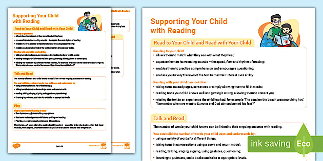 Supporting Your Child with Reading Handout (teacher made)