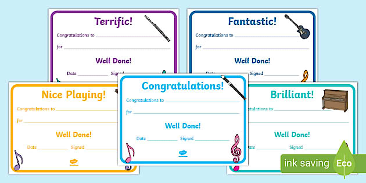 Editable Award Music Certificates for Kids (teacher made)