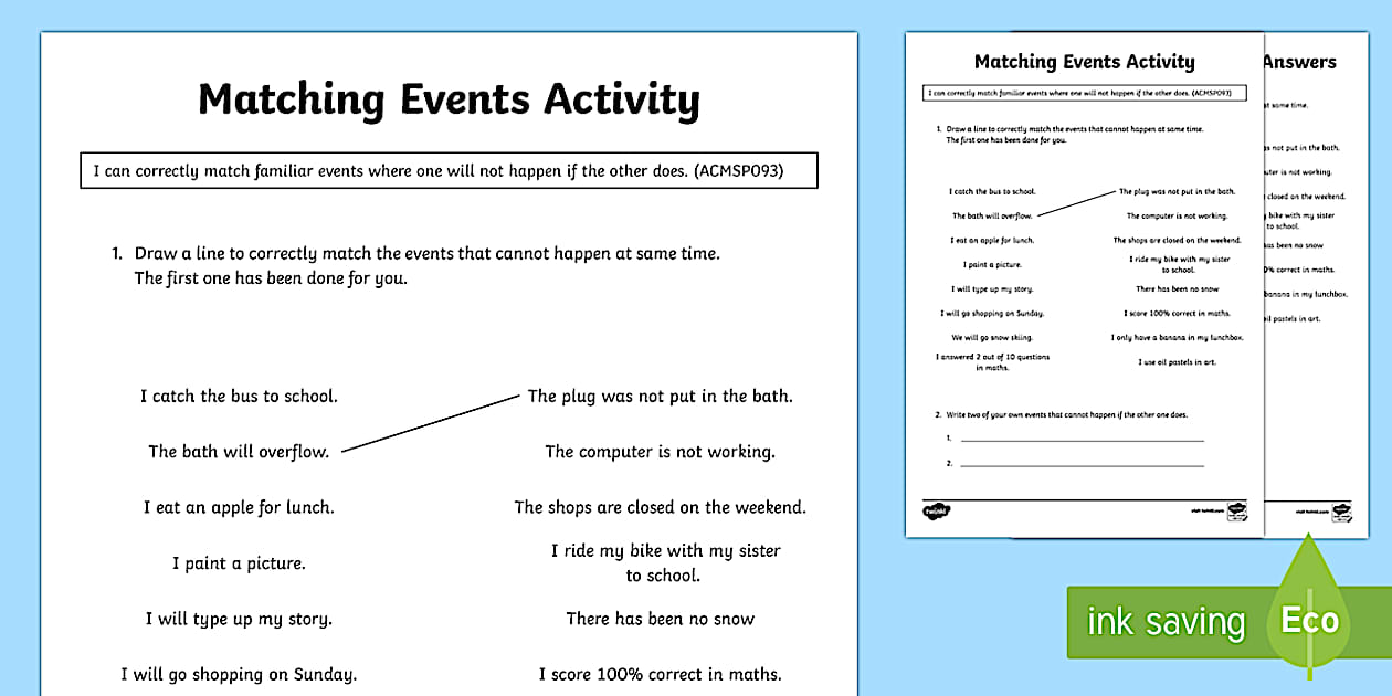 Matching Events Worksheet / Worksheet (teacher made)
