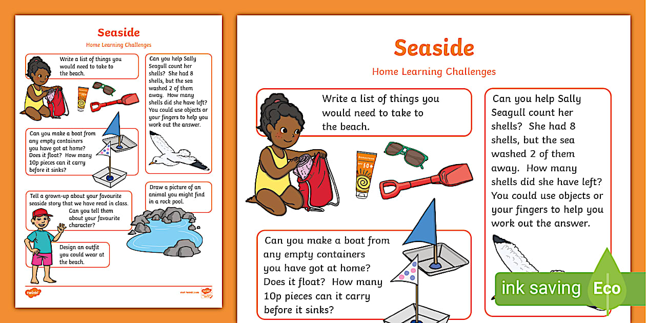 Seaside Home Learning Challenges Reception FS2 - Twinkl