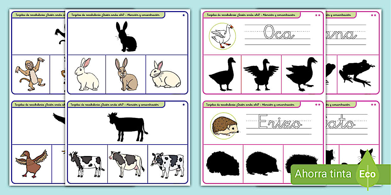 Editable Tarjetas de vocabulario: ¿Quién anda ahí? - Animales
