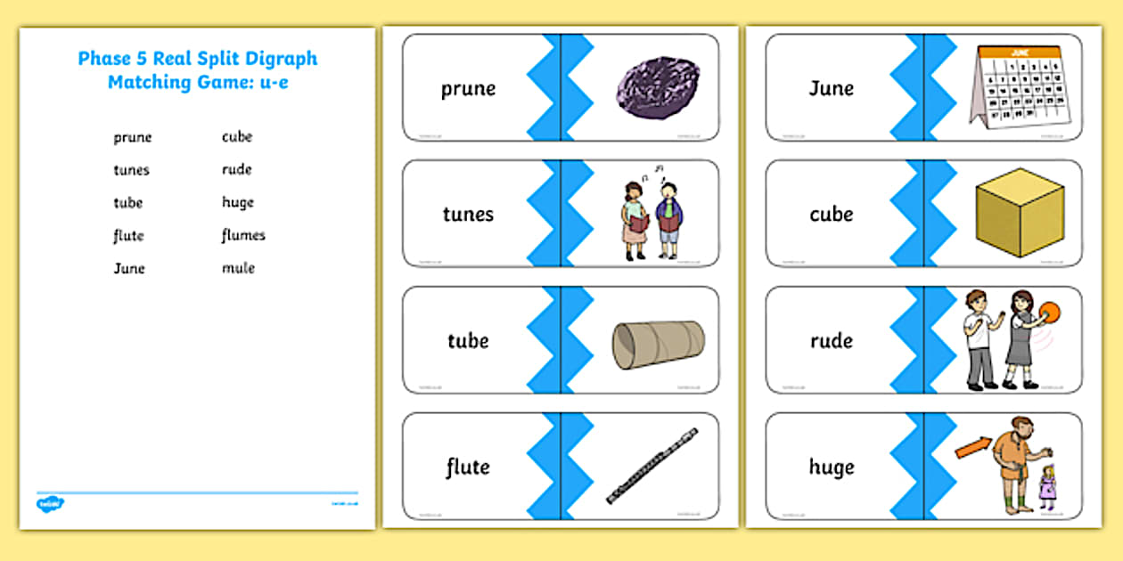 Split Digraph UE Words Matching Cards - Phase 5 Phonics