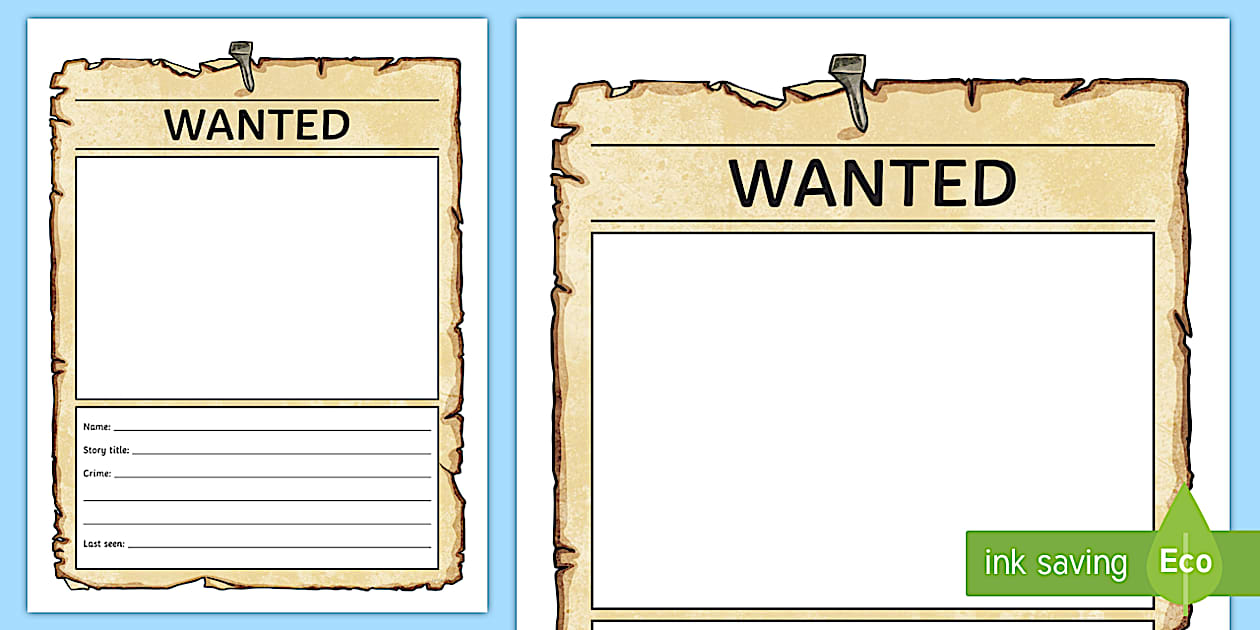 Editable Character Wanted Poster Worksheet - Twinkl