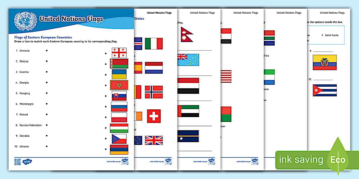 United Nations Flags with Names: Activity Sheet | Twinkl
