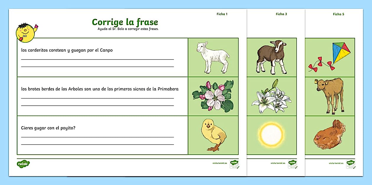 Fichas de actividad: Corrige las frases de primavera