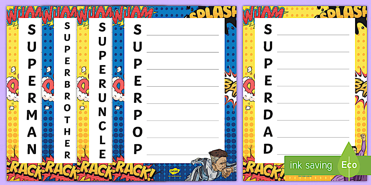 Father's Day Super Dad Acrostic Poem (teacher made) - Twinkl