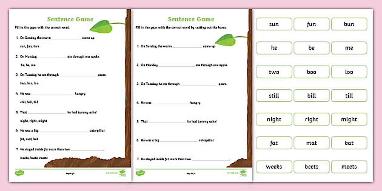Sentence Worksheet to Support Teaching on The Very Hungry Caterpillar