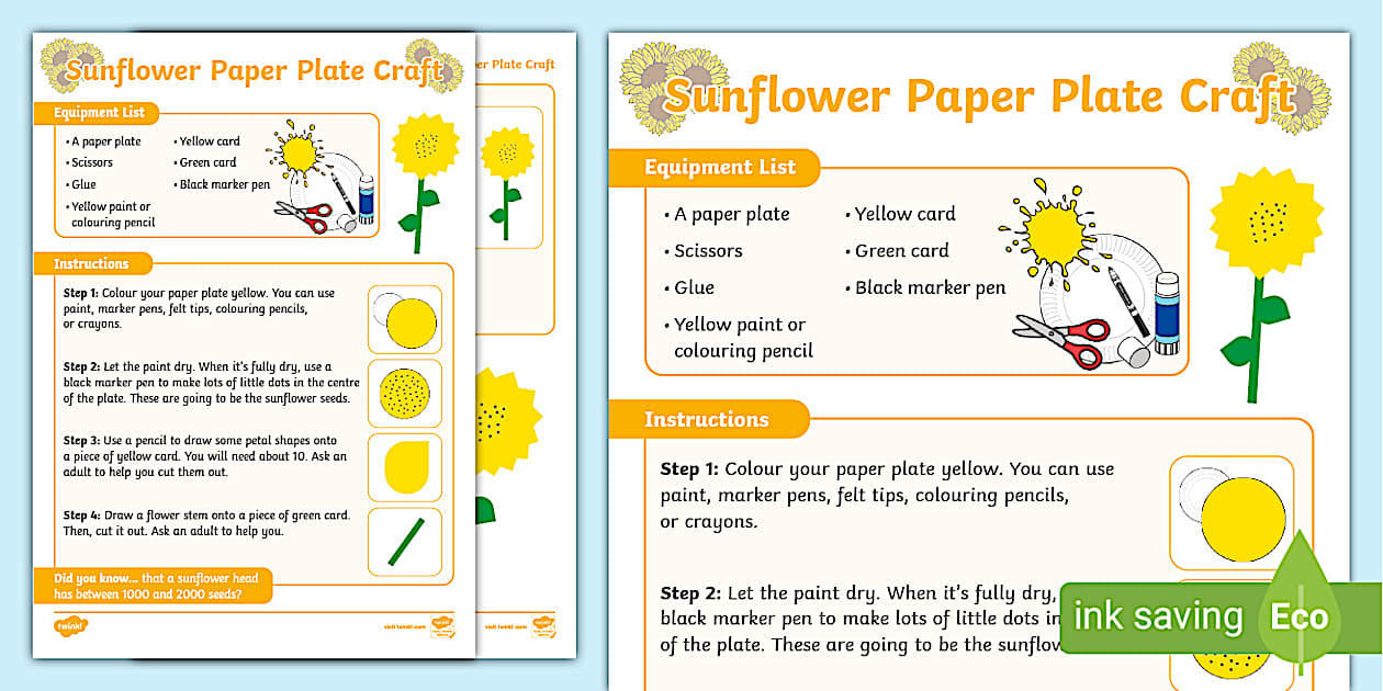 Sunflower Paper Plate Craft Activity (teacher made) - Twinkl