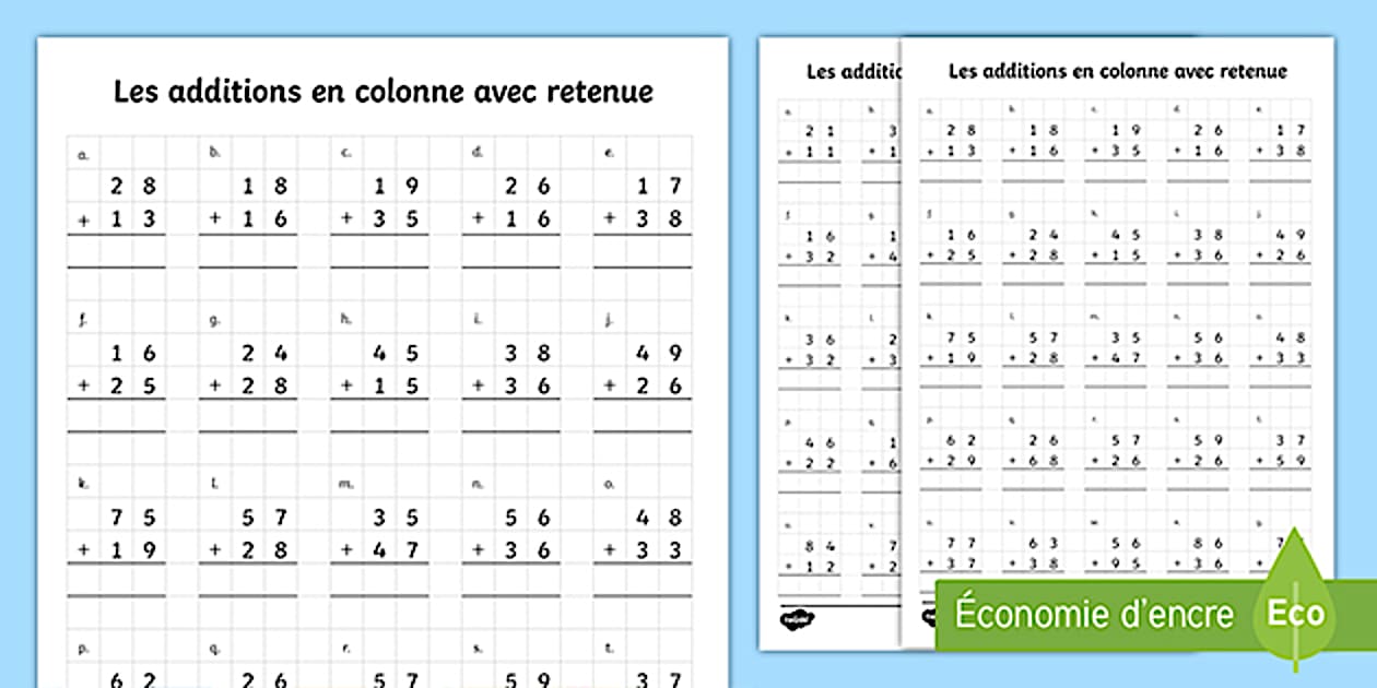Fiches d'activités : les additions posées avec et sans retenue