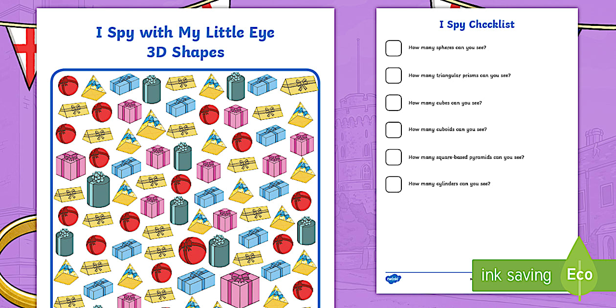 KS1 Royal Wedding Recognising 3D Shapes 'I Spy' Worksheet