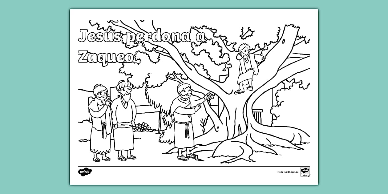 Hoja de colorear: Jesús y Zaqueo |Recursos Educativos Twinkl