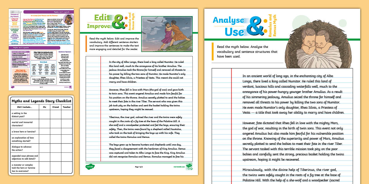 UKS2 Analyse & Use/Edit & Improve Romulus & Remus Roman Myth Writing ...
