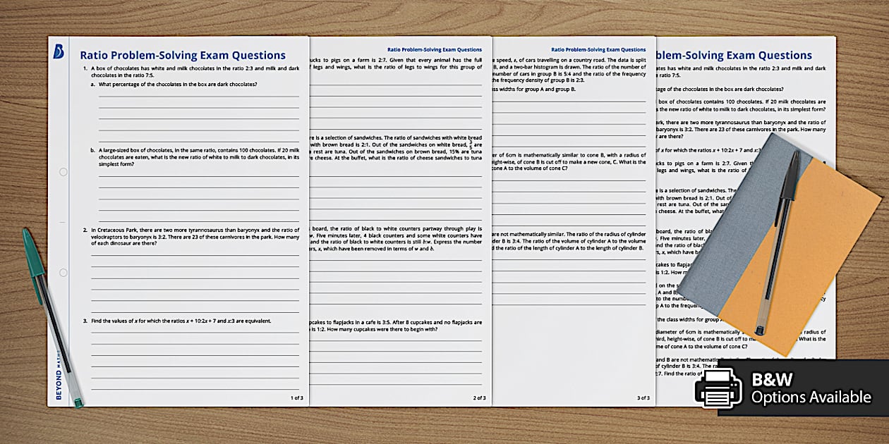 👉 Ratio Problem-Solving Exam Questions (teacher made)
