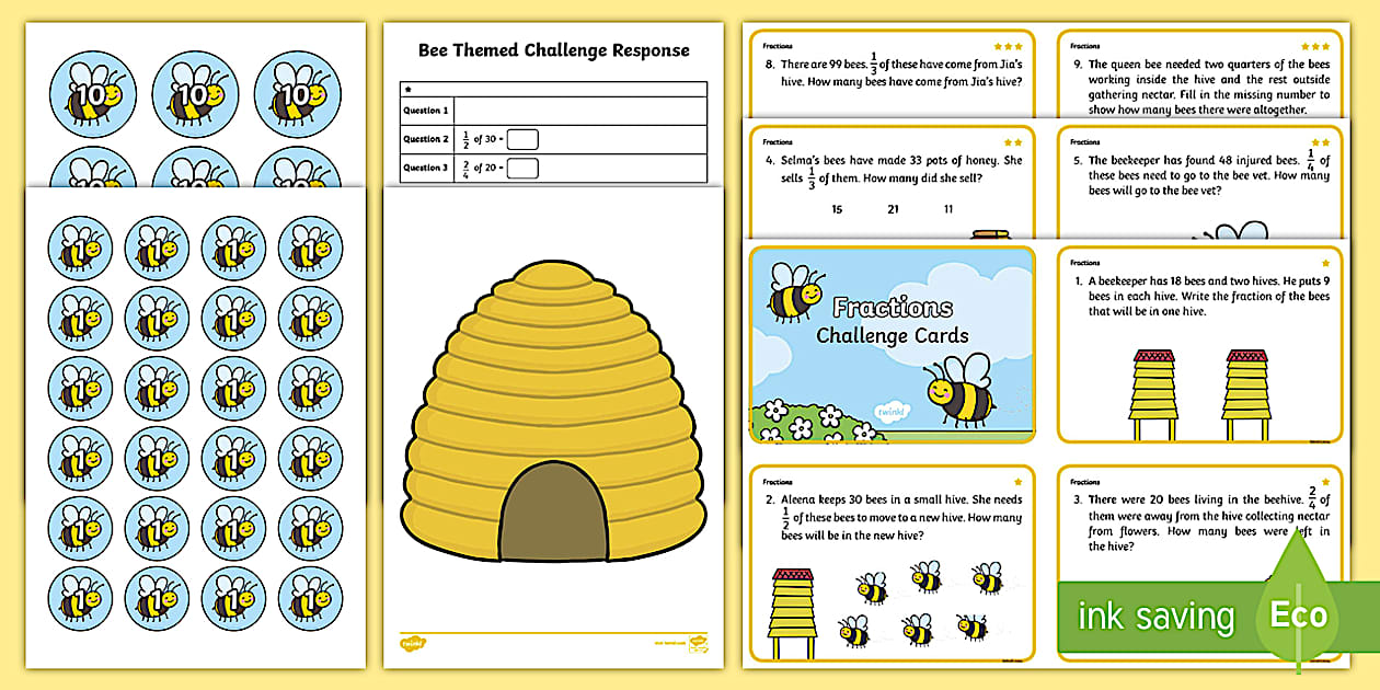 Year 2 Bee Themed Differentiated Fractions Activity Pack