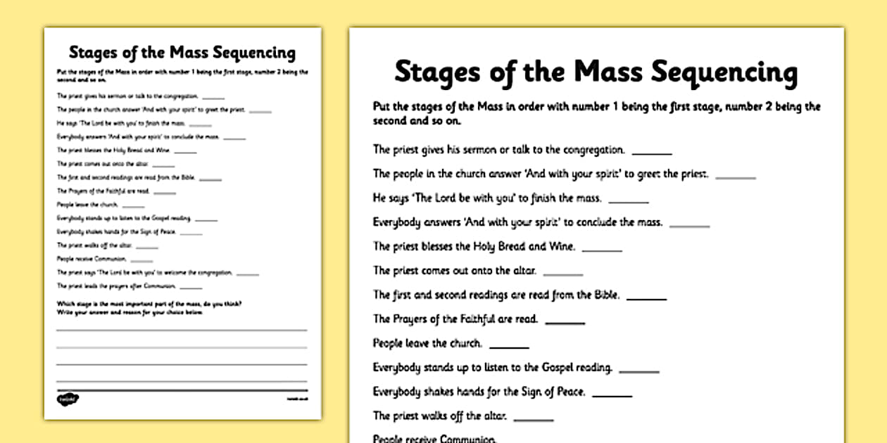 Order of the Mass the Kids | Sequencing Worksheet | Year 1-6