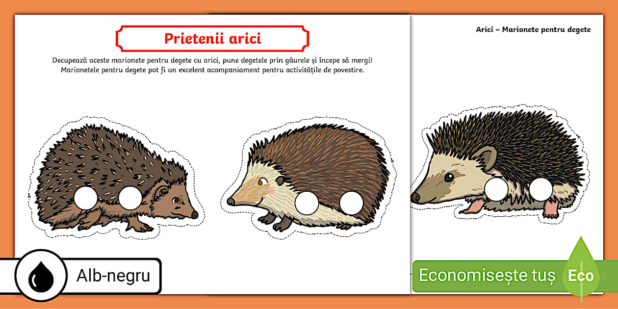 Arici – Marionete pentru degete (teacher made) - Twinkl