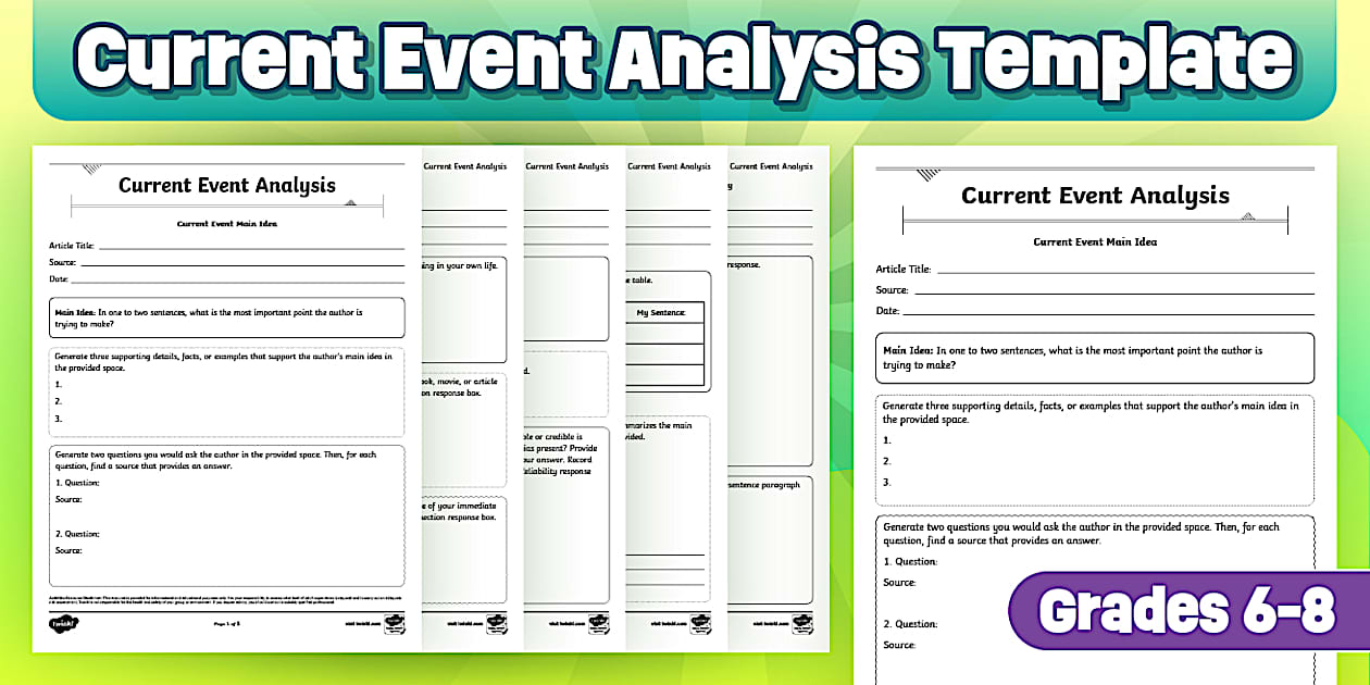 Current Event Analysis Template for 6th-8th Grade