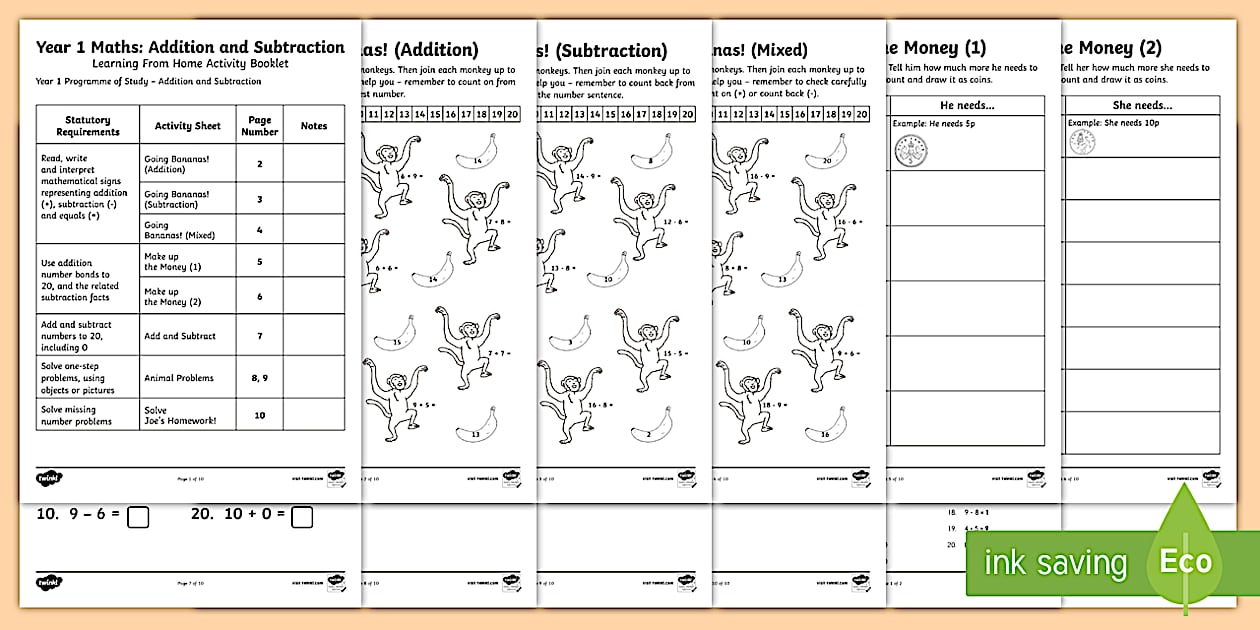 Editable Maths Addition and Subtraction Activity Booklet (Ages 5 - 6)