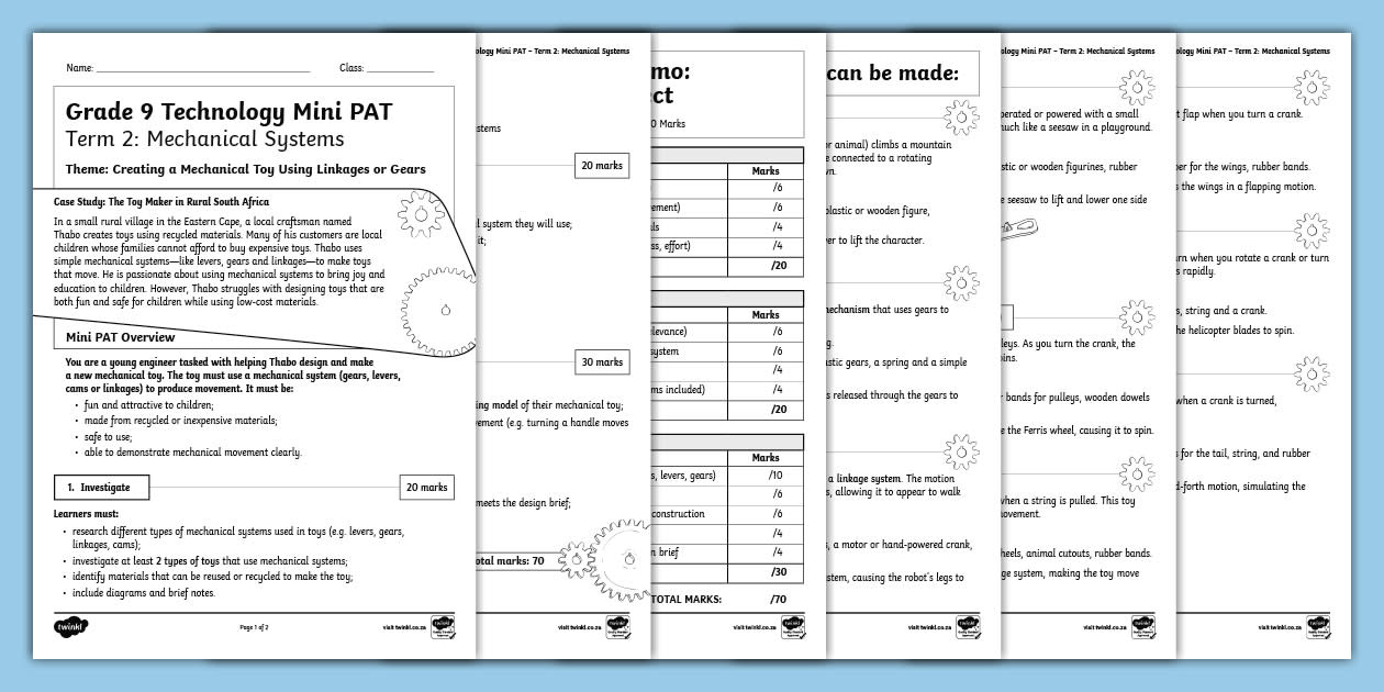 Grade 9 Technology Mini PAT – Term 2: Mechanical Systems
