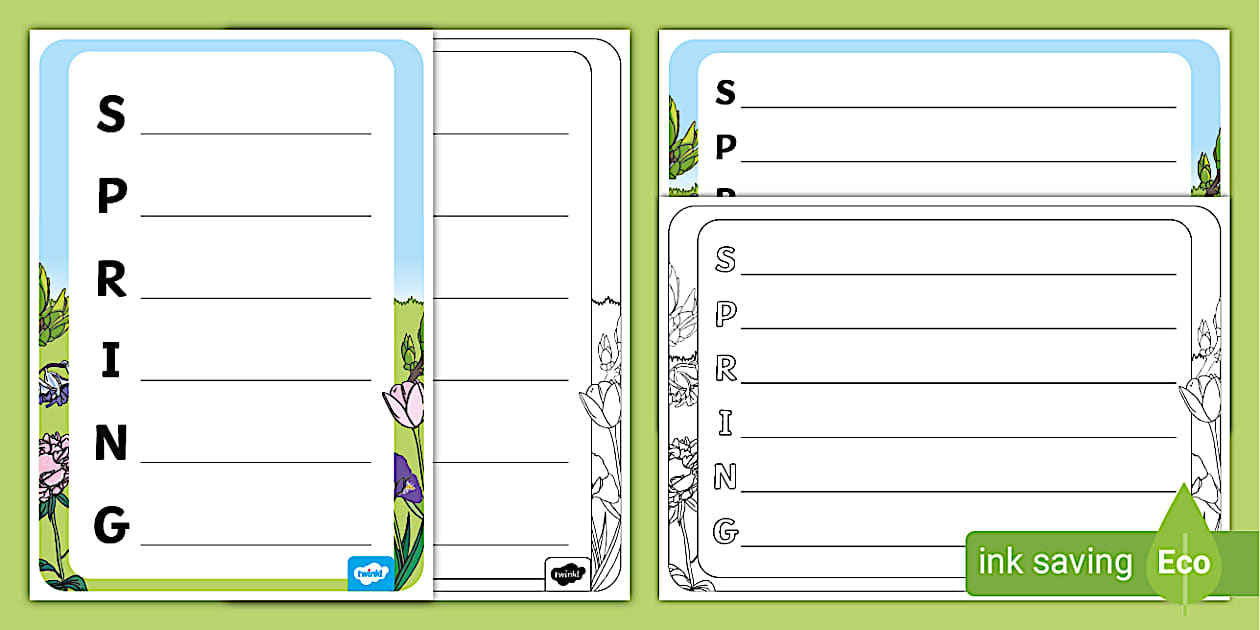 Black and White Spring Acrostic Poem Template (teacher made)