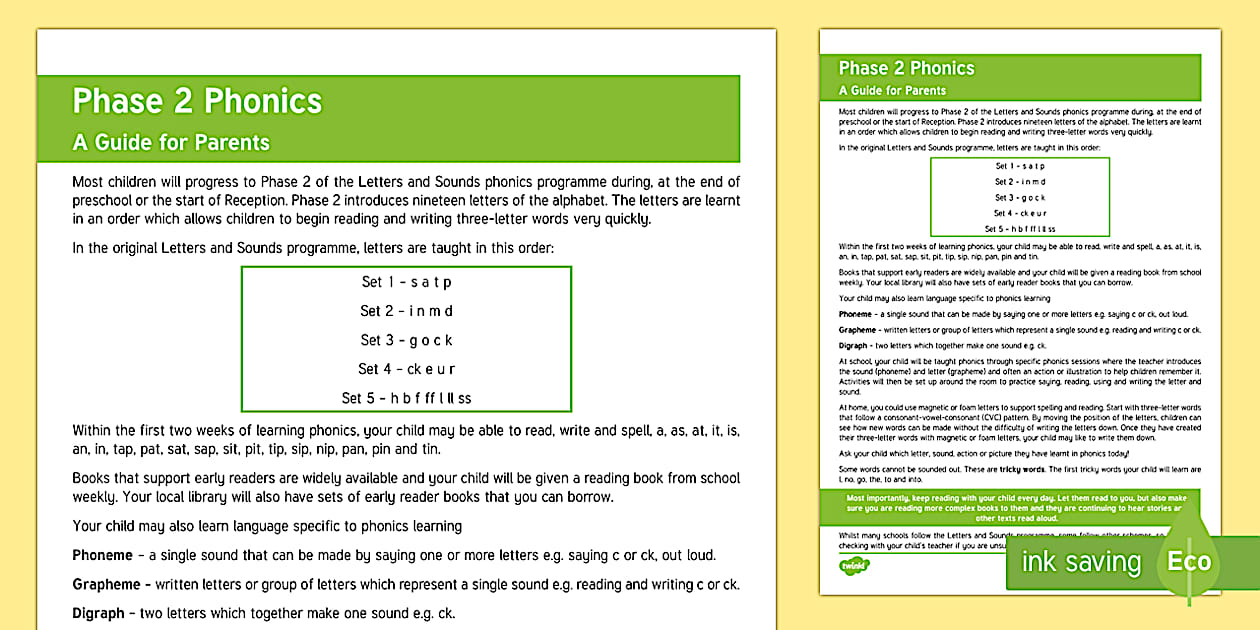 Editable Phase 2 Phonics Guide for Parents (Lehrer gemacht)