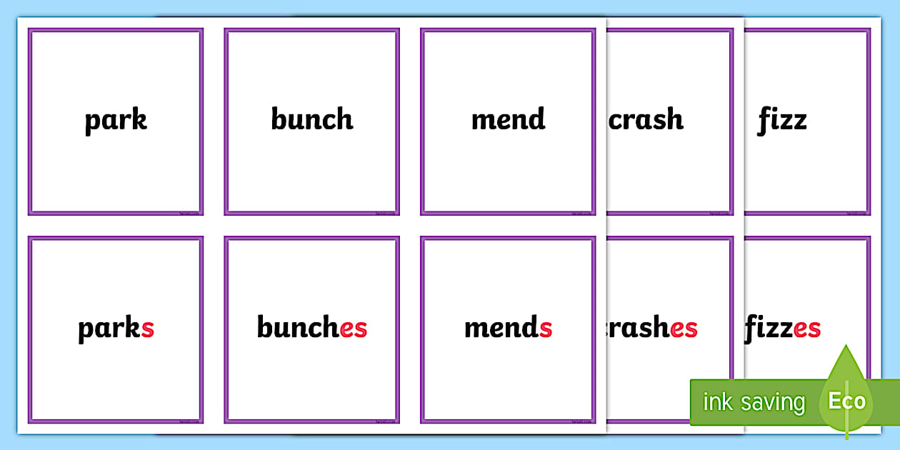 Cursive Suffix s and es Matching Cards (teacher made)