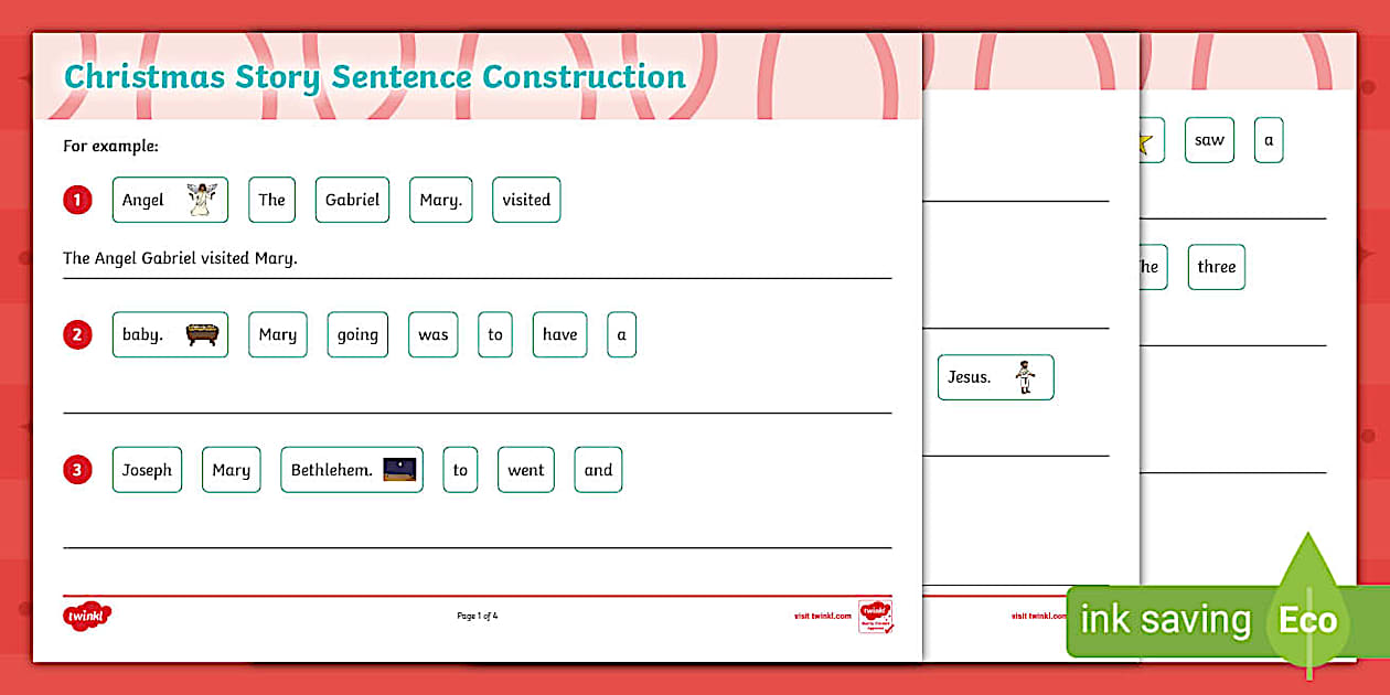 Christmas Sentence Construction Worksheets (teacher made)