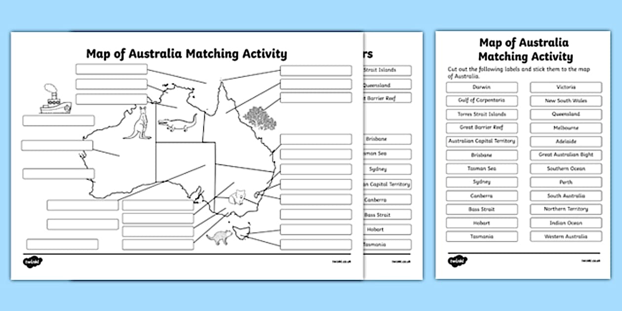 Labelled Australia Map Matching Activity | Twinkl - Twinkl