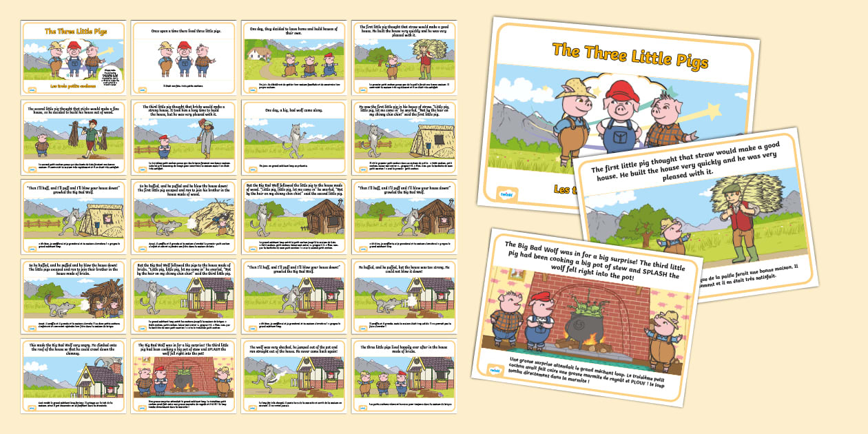 The Three Little Pigs Story French Translation - Twinkl