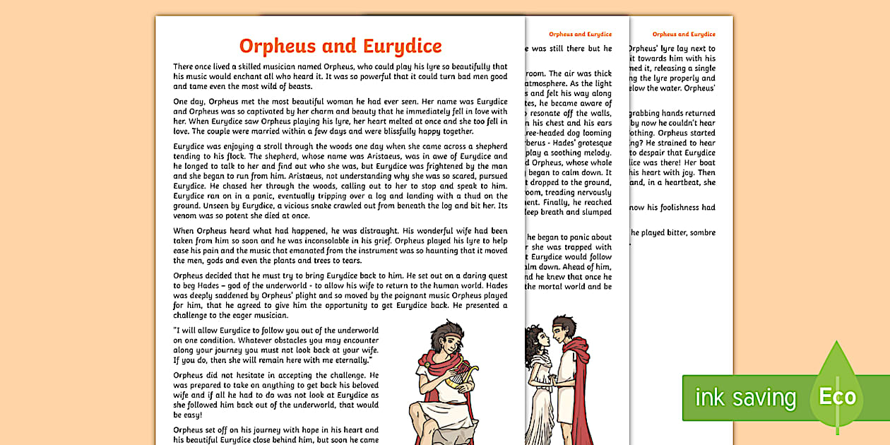 Orpheus and Eurydice Story Print Out - Twinkl