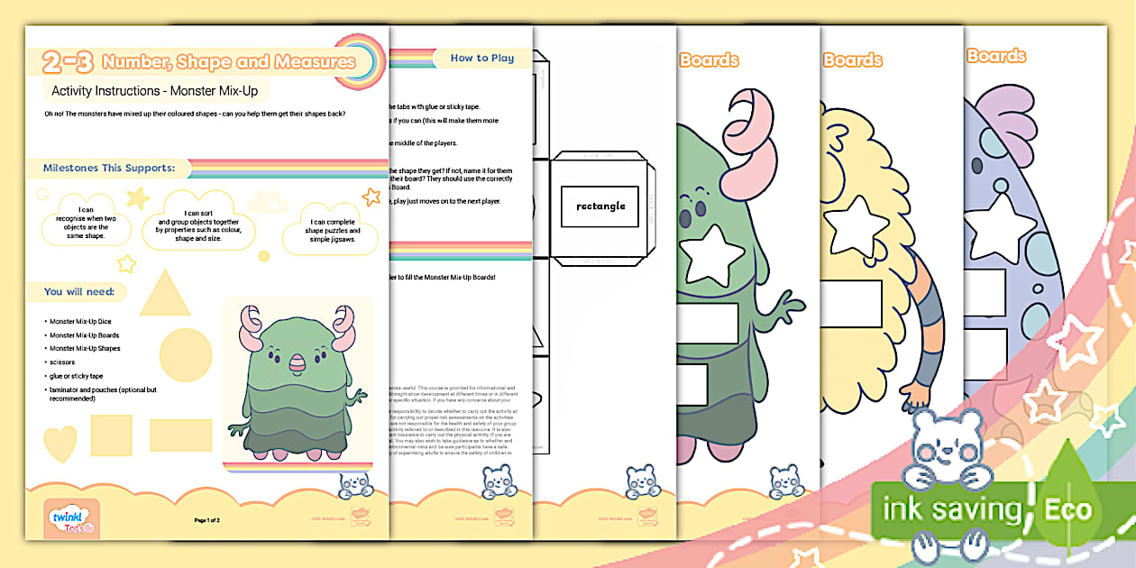 👉 2-3 Years Number Shape Measures Monster Mix-Up - Twinkl