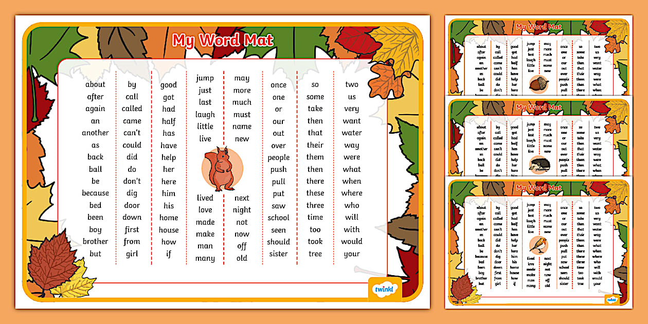 High Frequency Words with Autumn Themed Background - Twinkl