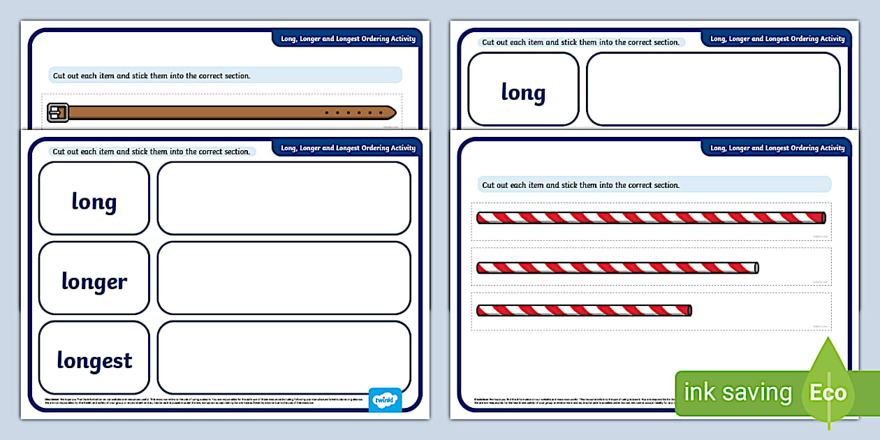 Long, Longer and Longest Ordering Activity (teacher made)