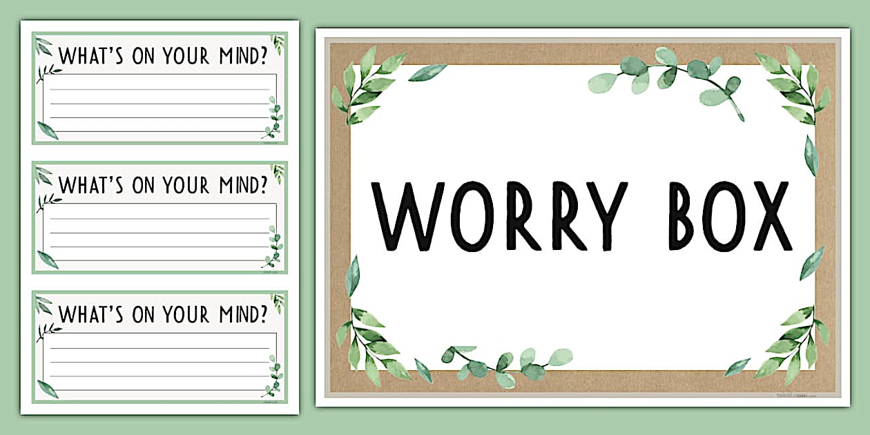 Botanical-Themed Worry Box Sign and Slips - Twinkl