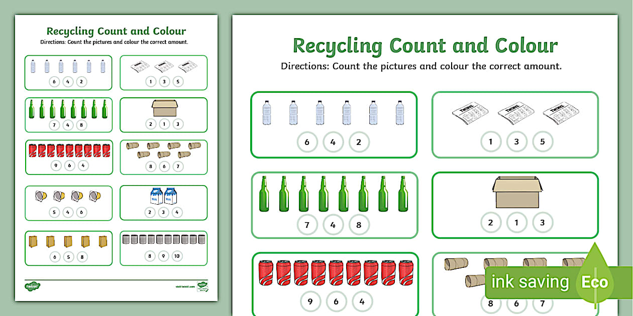 Recycling Count and Colour Activity Sheet (teacher made)