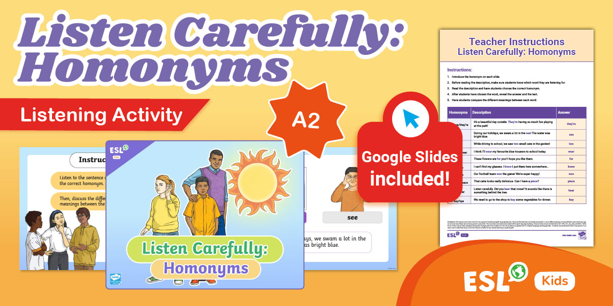 ESL Homonyms Listening Activity for Kids {A2}