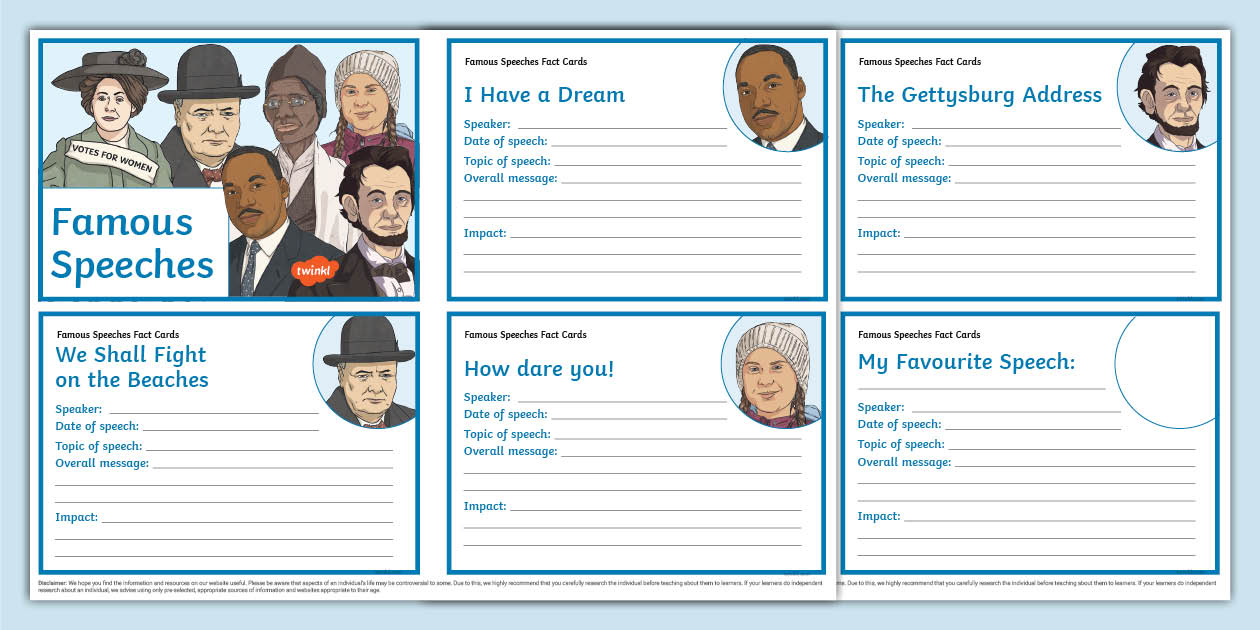 Famous Speeches Fact Cards Template (Teacher-Made) - Twinkl