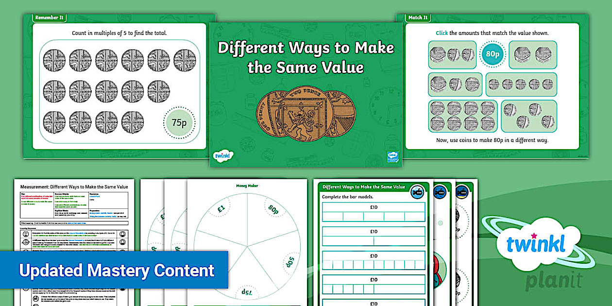 Y2 Combinations of Coins PlanIt Maths Lesson 1 - Twinkl