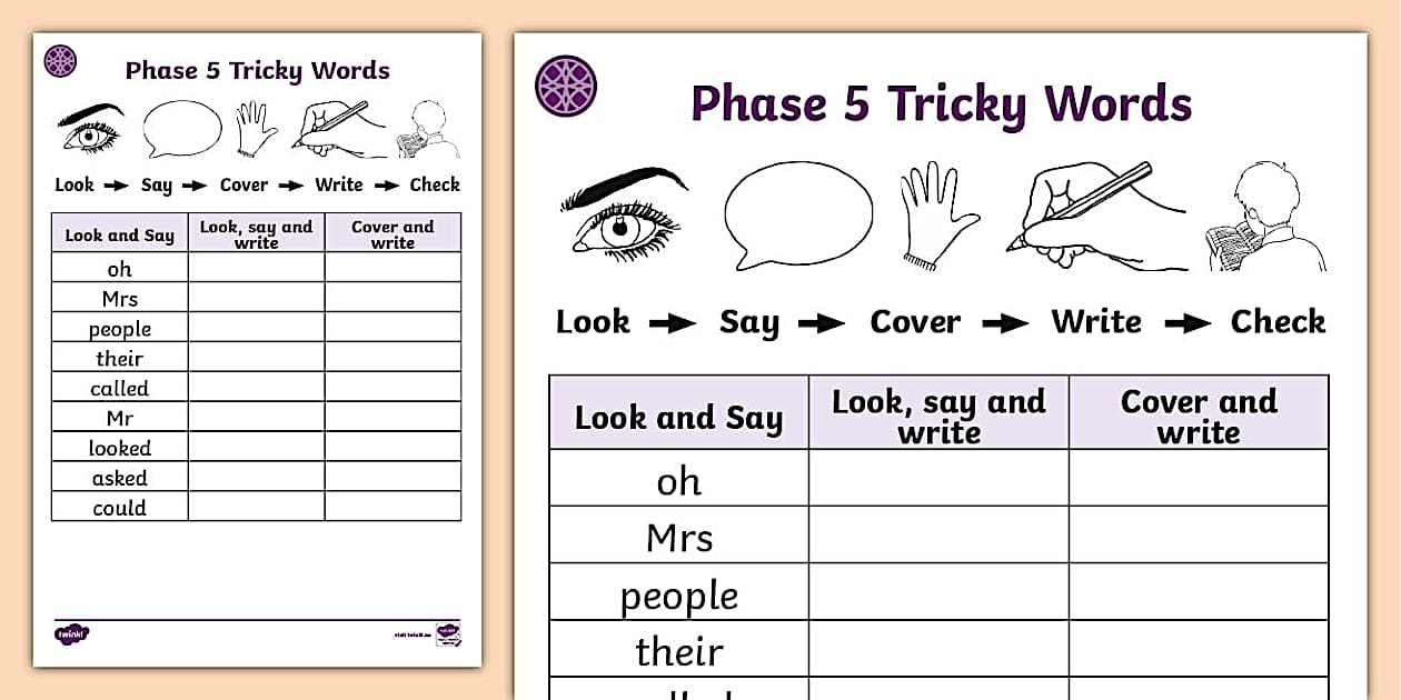 Middle East Phase 5 Tricky Words Writing Practice Worksheets