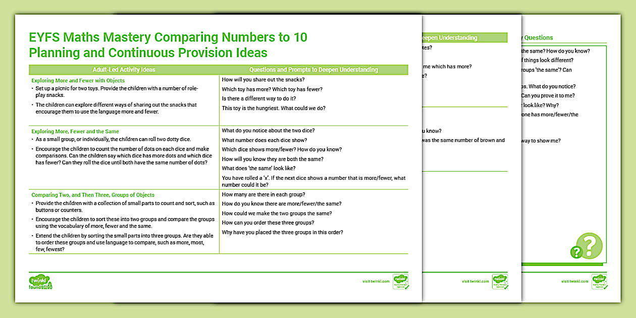 EYFS Maths Mastery Comparing Numbers to 10 Planning and Continuous ...
