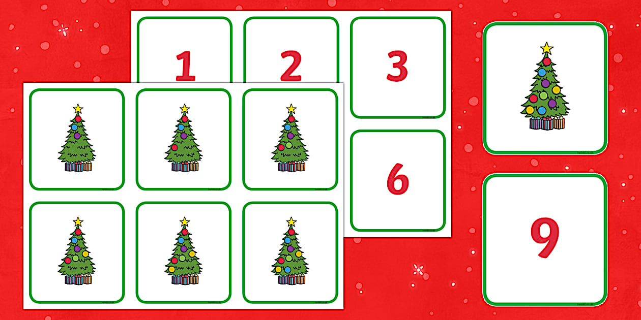 Christmas Tree Ornaments Number Matching Activity - Twinkl